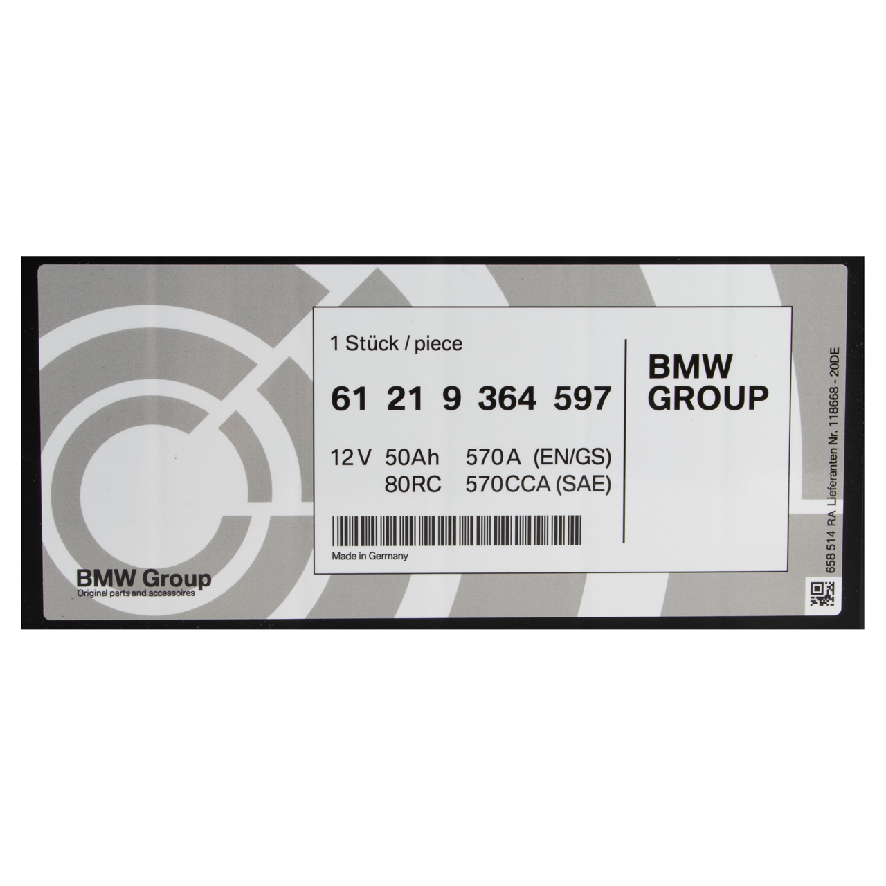 Original BMW Autobatterien - 61 21 9 364 597 | myparto