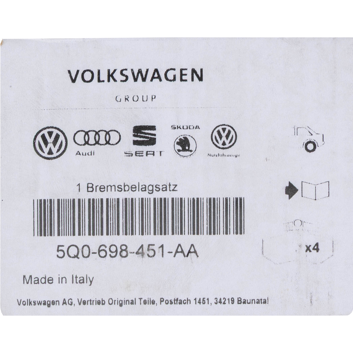 Original VOLKSWAGEN Brake pads - 5Q0 698 451 AA | myparto